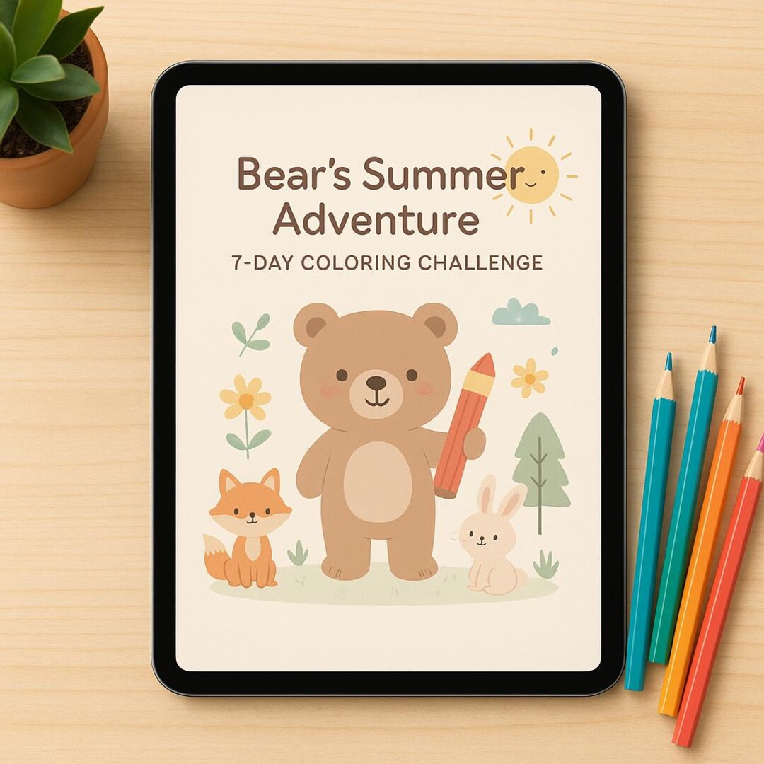 Bear’s Summer Adventure – 7-day Coloring Challenge for Kids | Printable ...