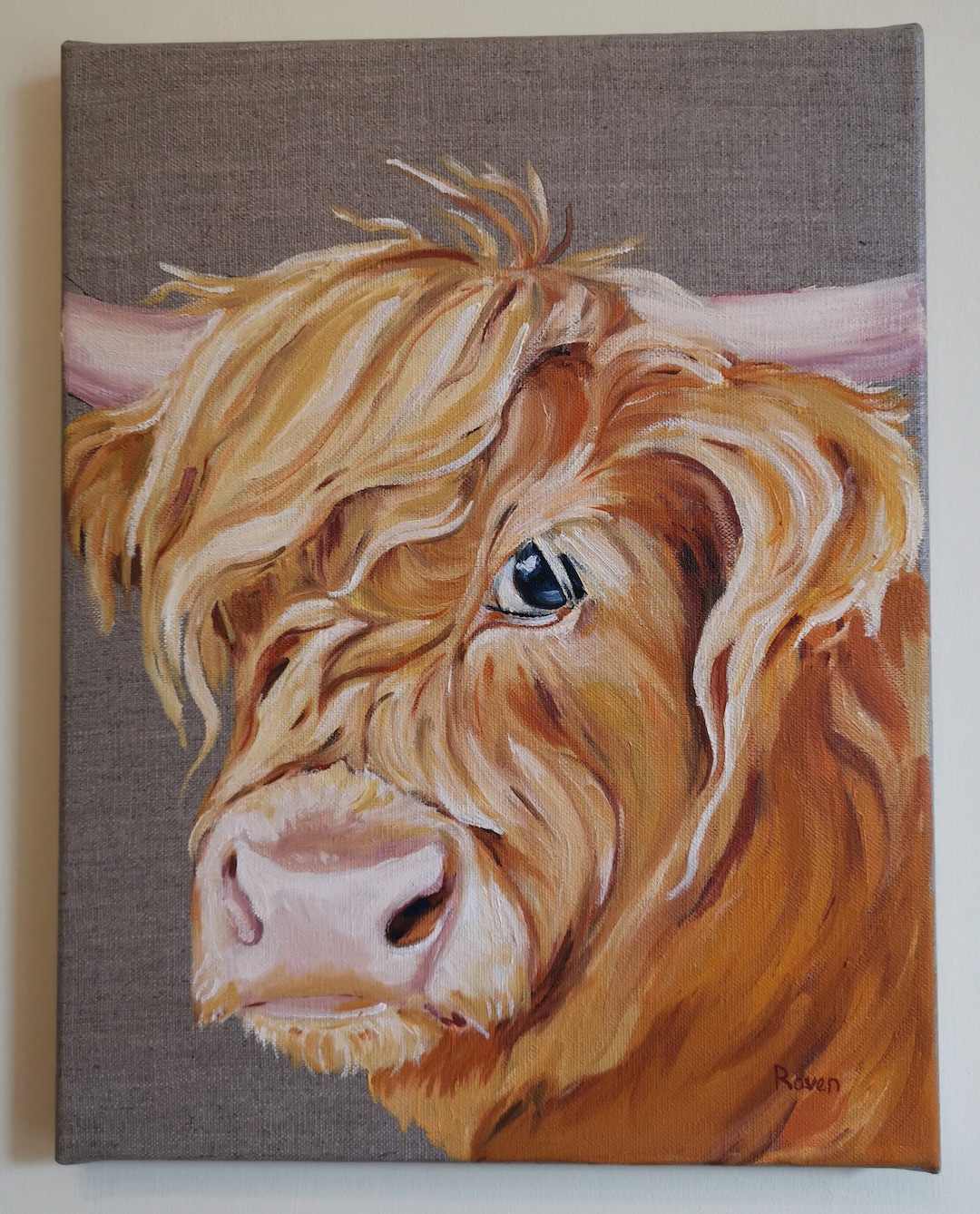 Lorna, Highland Cattle, Coo, Cow, Scottish, - 27 X 35 Cm - OIL on Linen ...