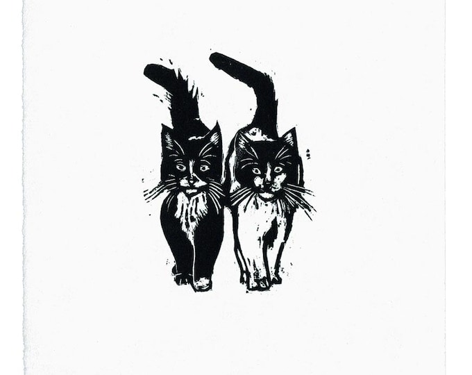 1963 Iku Nagai Woodcut, “black Cat and White Cat” - Etsy Canada
