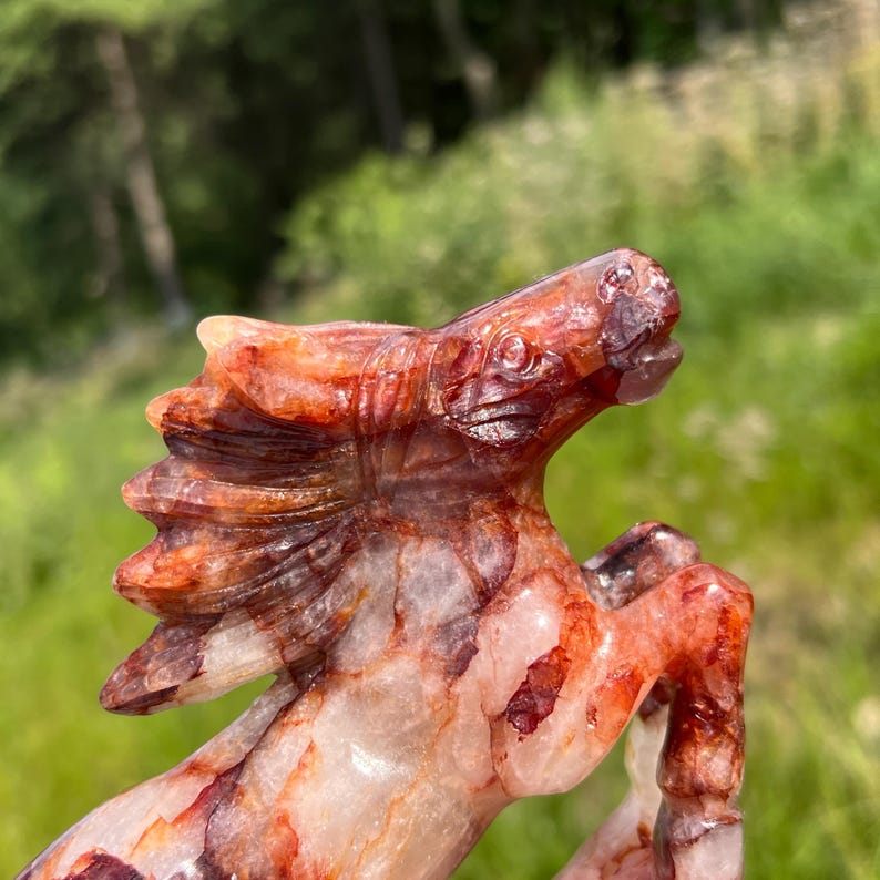 1.4LB Unique Natural Fire Quartz Horse Carving,crystal Animal Carved ...