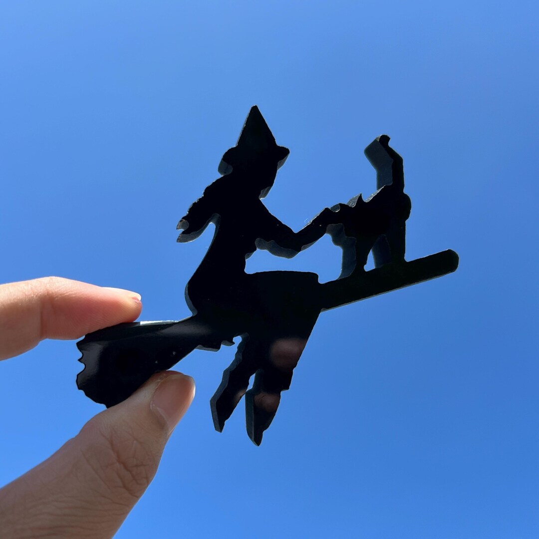 Hand Carved Black Obsidian Crystal Witch on Broom - Halloween Decor - Etsy