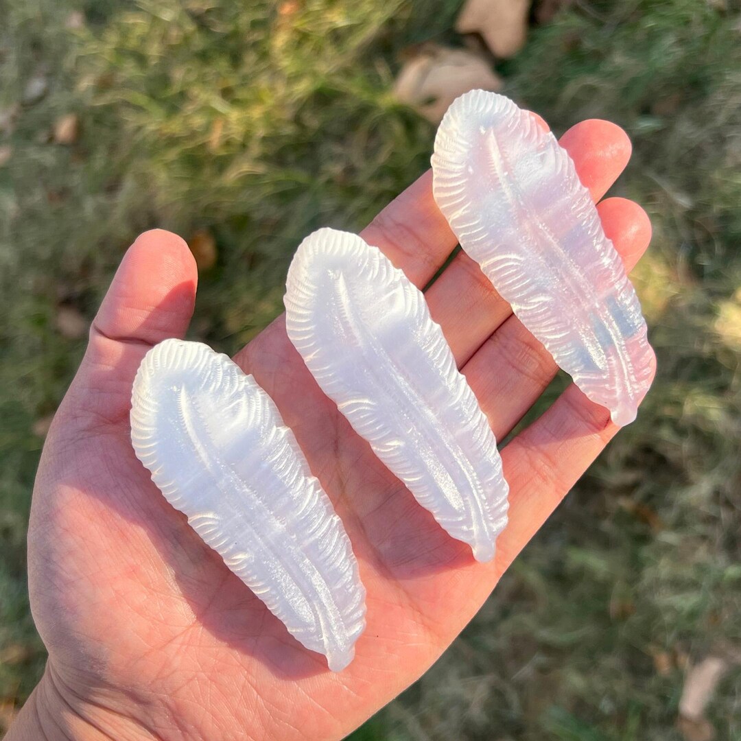 3.3" Natural Selenite Feather Carving,reiki Healing Crystal Gift,home ...