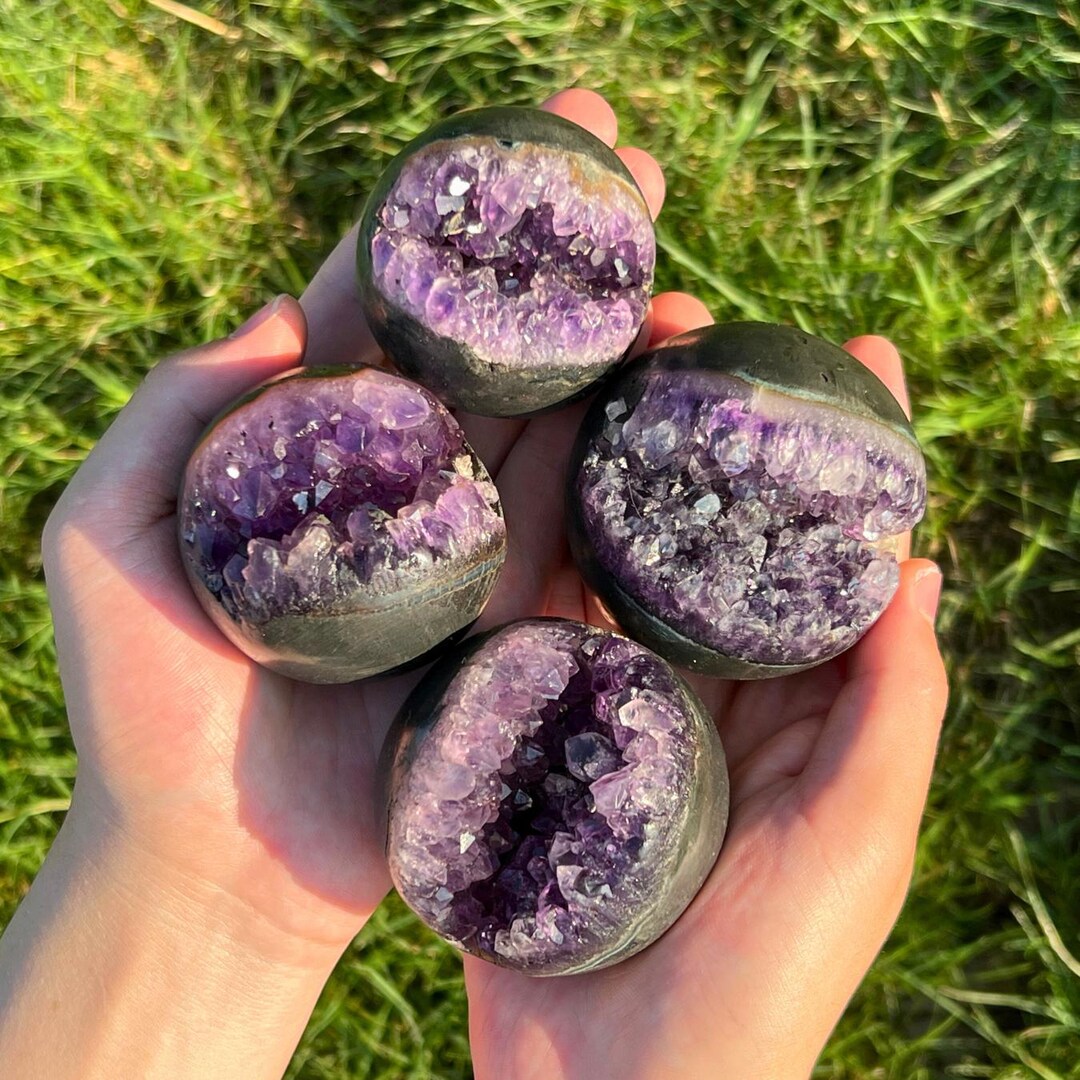 Natural Amethyst Geode Cluster Sphere: Purple Crystal Healing Ball - Etsy
