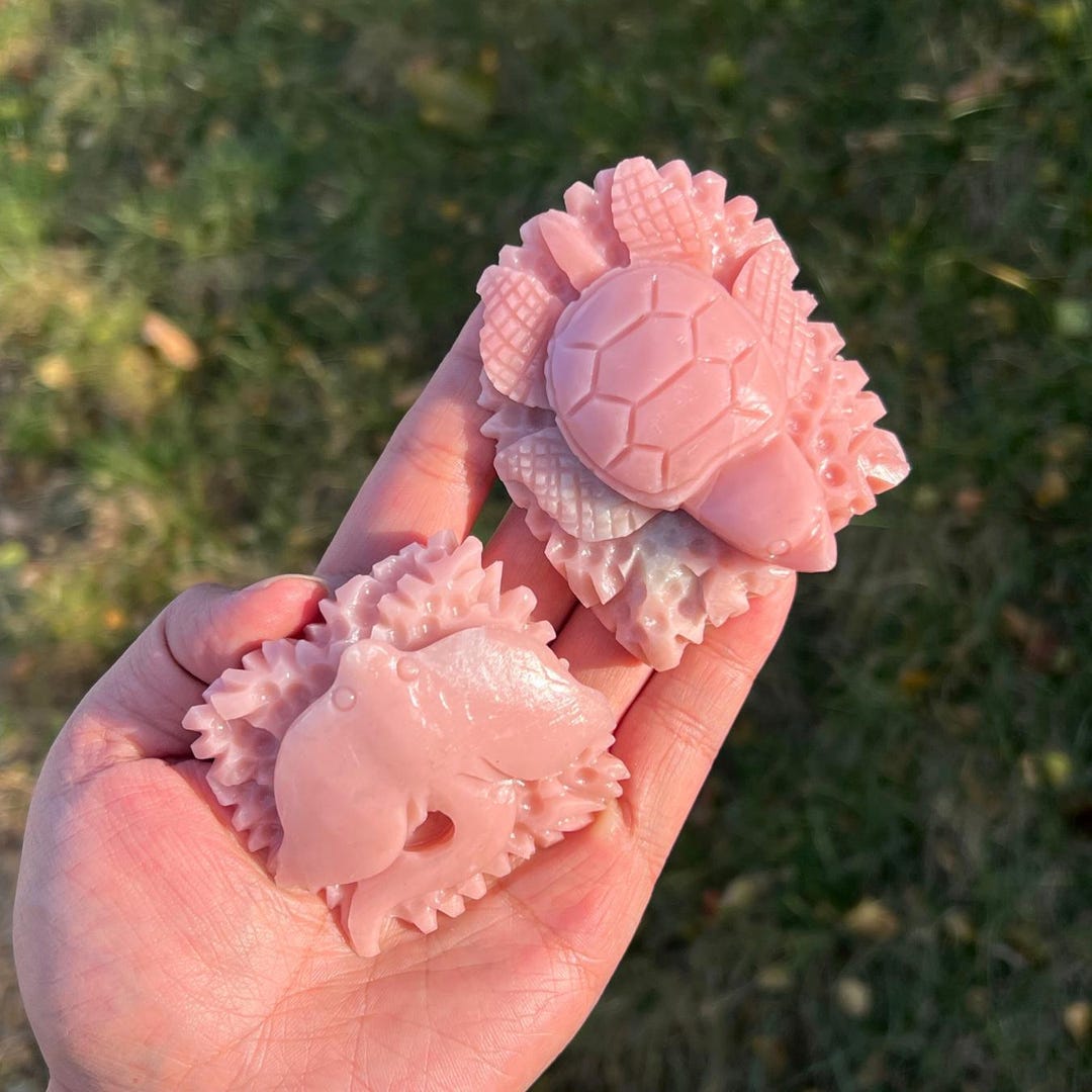 Natural Pink Opal Carving, Sea Turtle & Manta Ray, Healing Stone ...