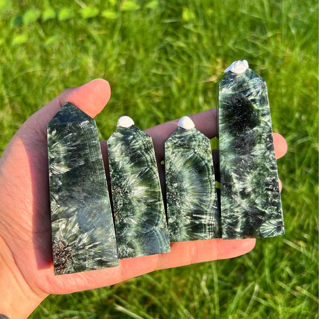 Natural Seraphinite Crystal Point, Hand Carved Gemstone Tower - Etsy