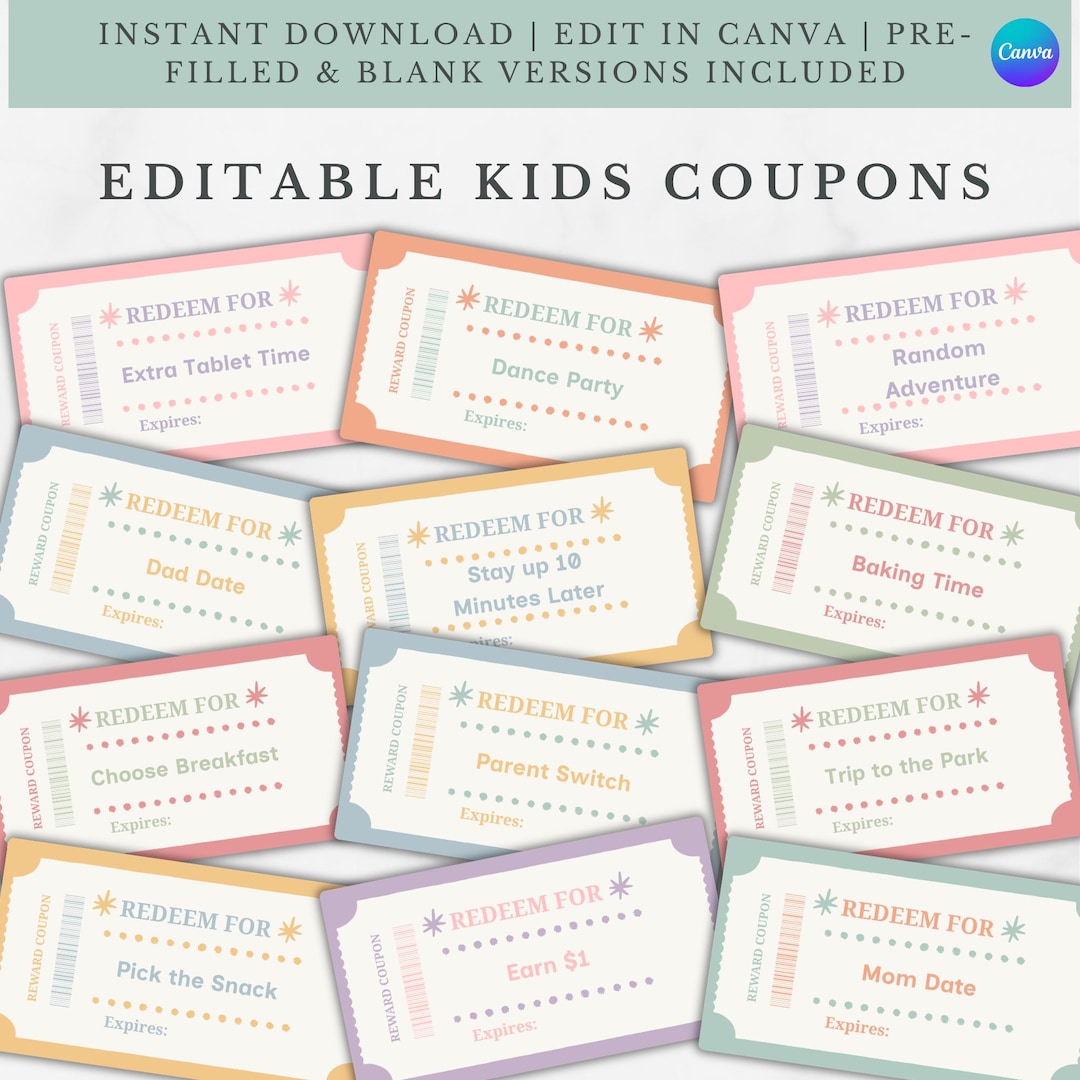 Printable Kids Reward Coupons | Behavior Chart (instant Download) - Etsy