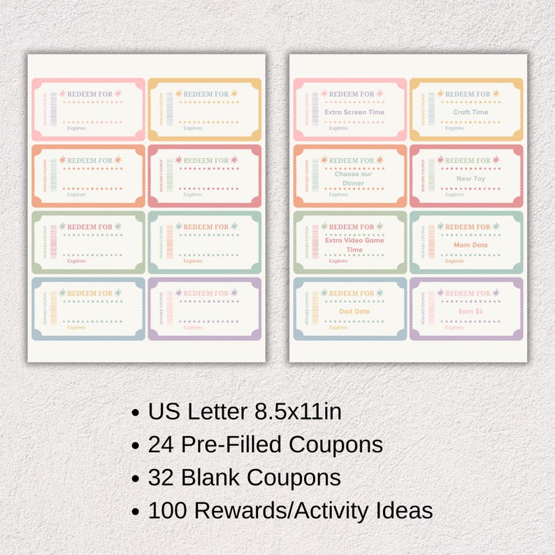 Printable Kids Reward Coupons | Behavior Chart (instant Download) - Etsy