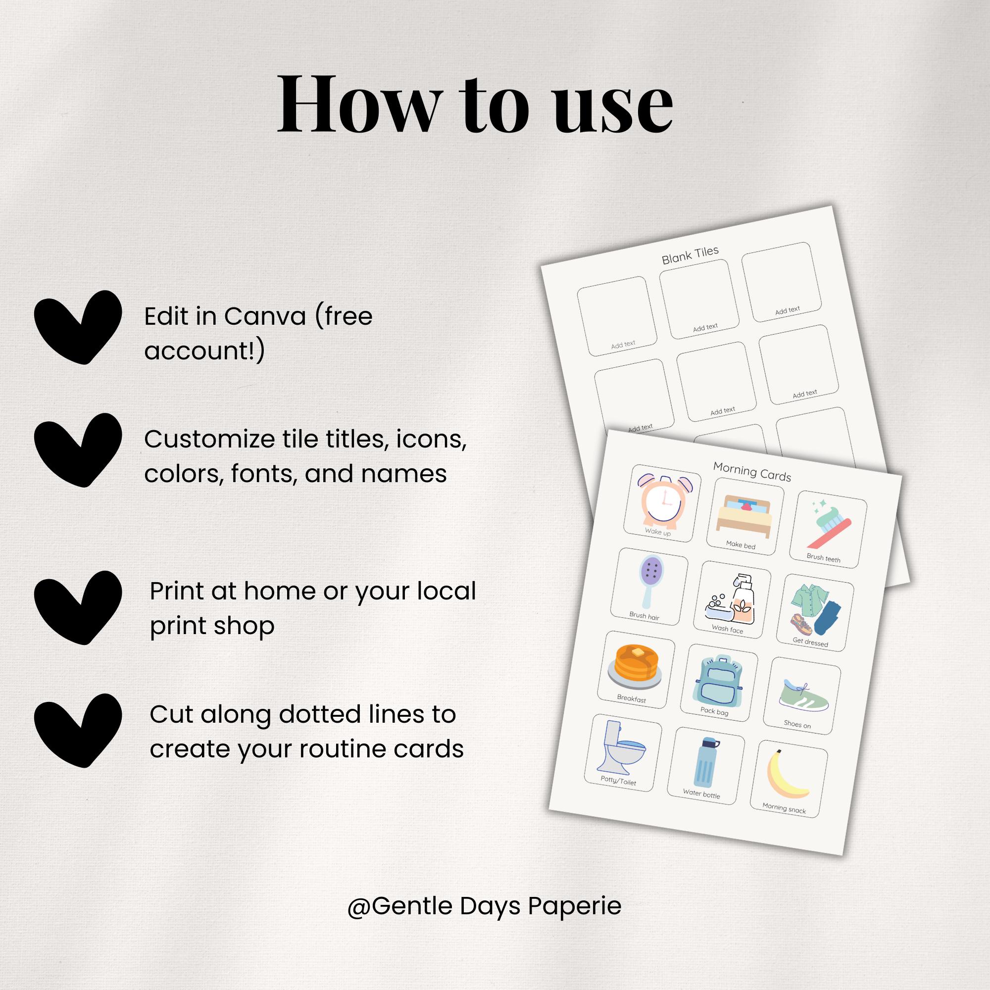 Editable Kids Routine Icons | Visual Schedule Canva Template (digital ...