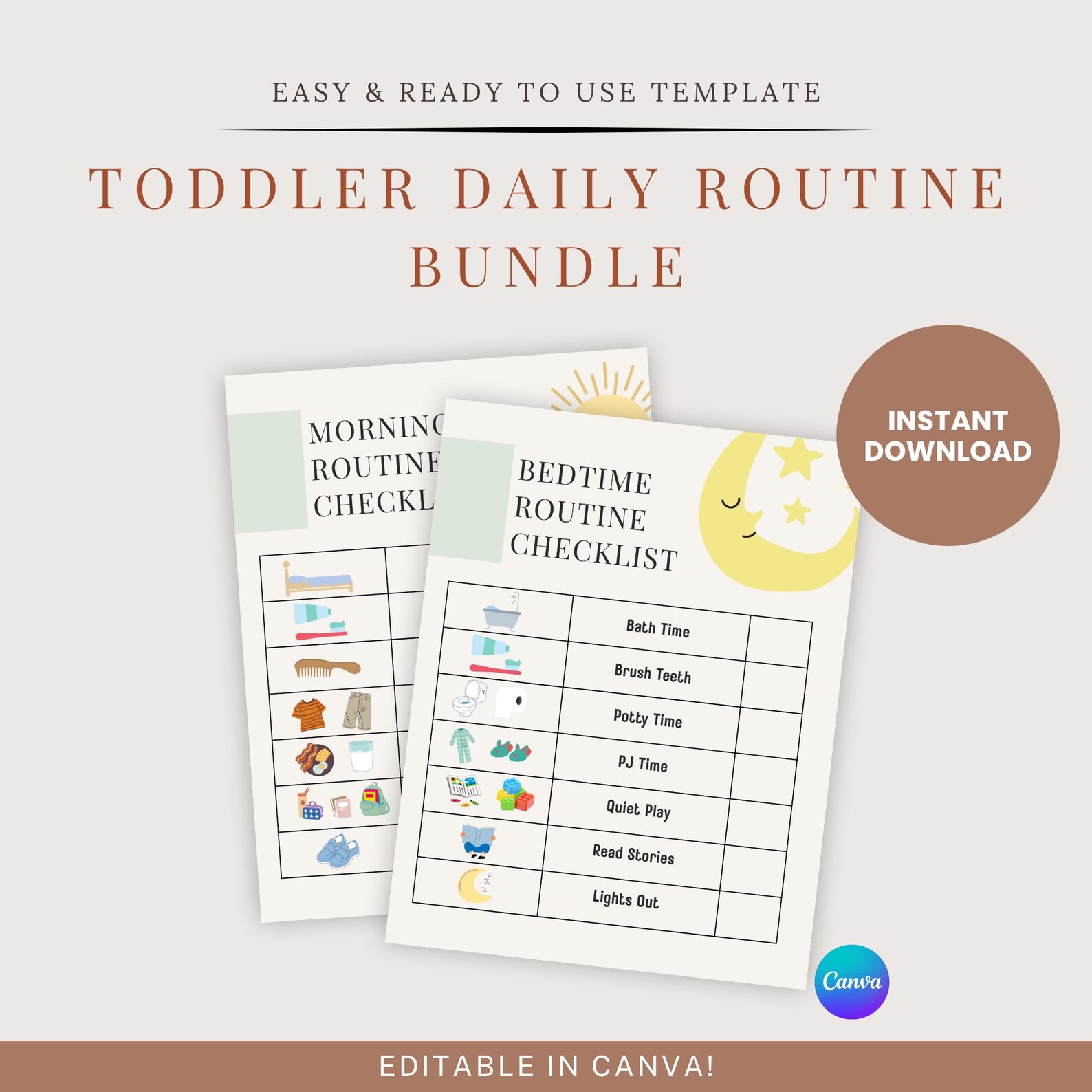 Toddler Morning & Bedtime Routine Chart | Visual Schedule (editable ...