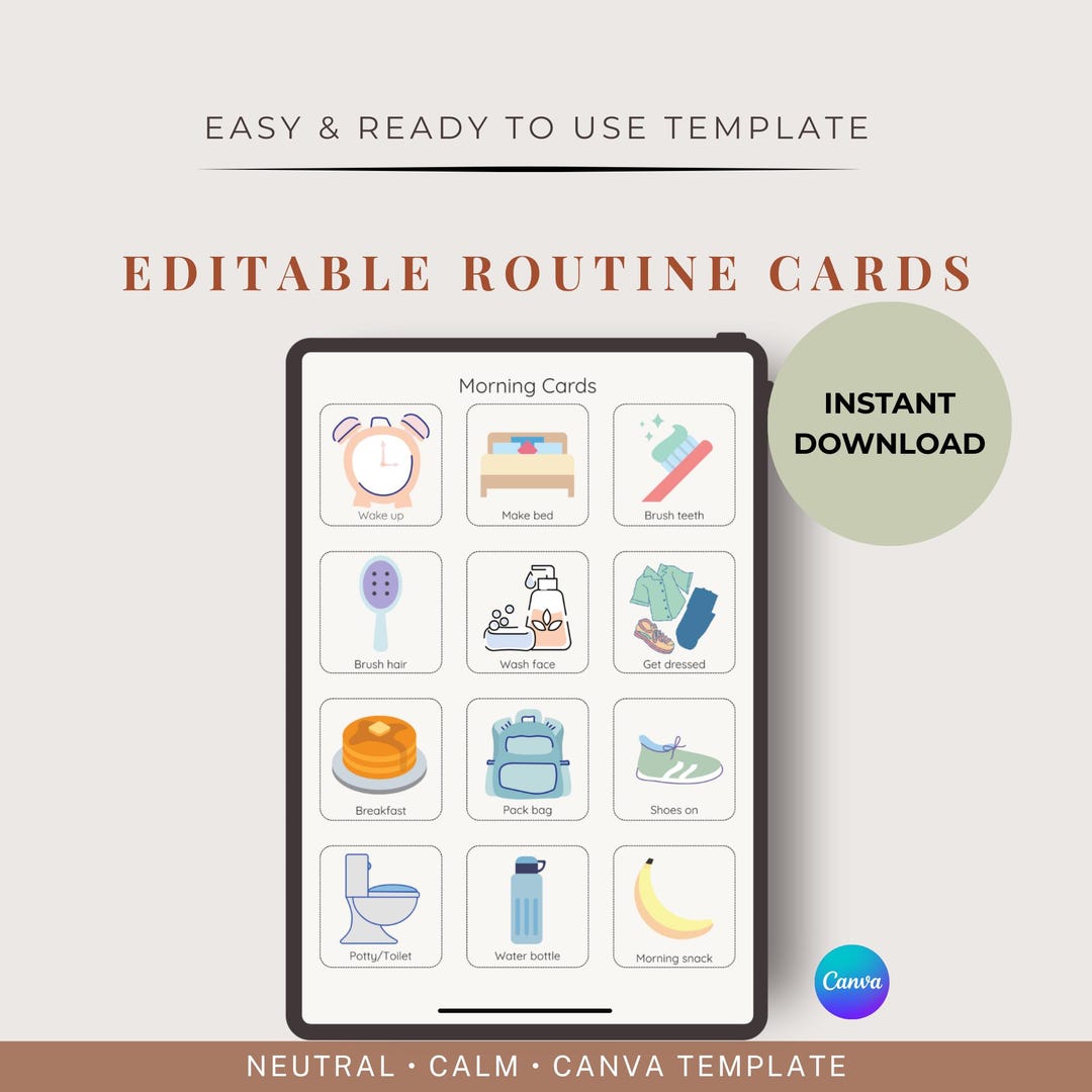 Editable Kids Routine Icons | Visual Schedule Canva Template (digital ...