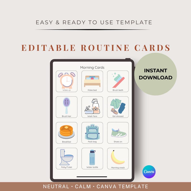 Editable Kids Routine Icons | Visual Schedule Canva Template (digital ...