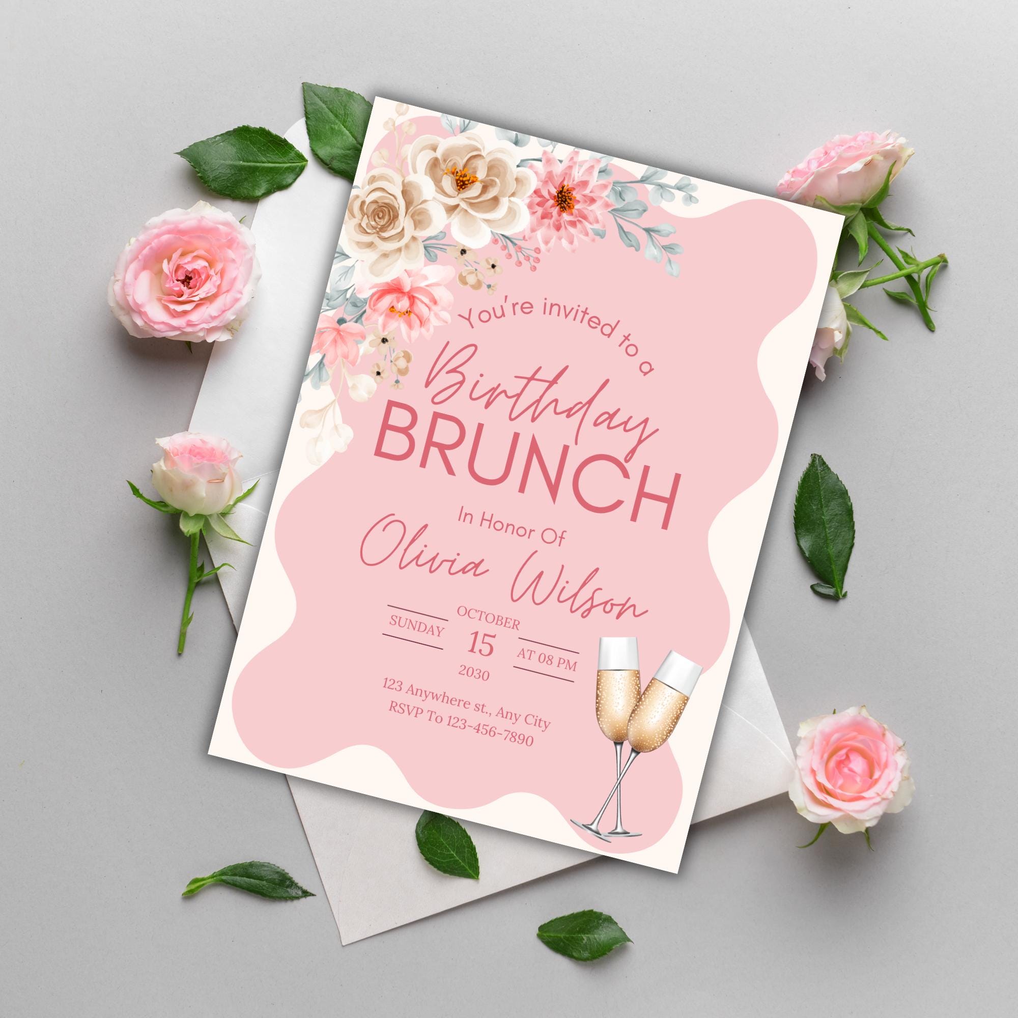 Editable Birthday Brunch Invitation Template | Boho Brunch Invite ...