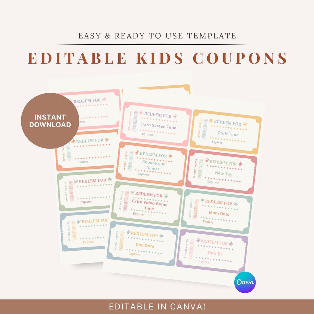 Printable Kids Reward Coupons | Behavior Chart (instant Download) - Etsy