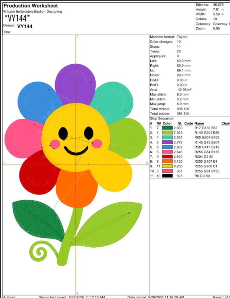 Cute Smiling Rainbow Flower Embroidery Design, Kawaii Daisy Kids ...