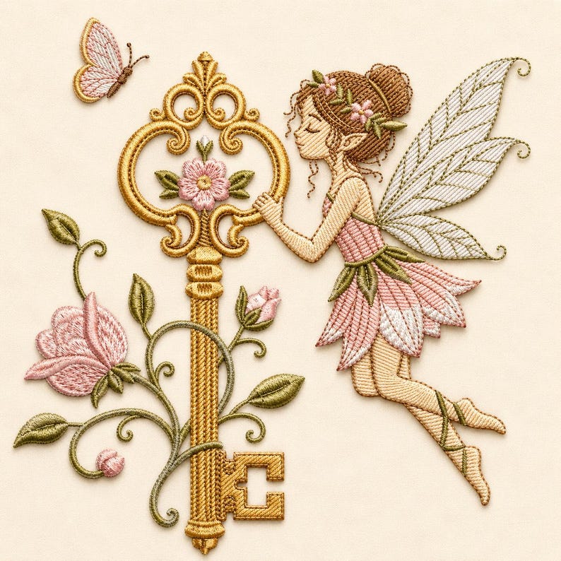 Fairy Key Embroidery Design, Floral Fantasy Fairy Digital File ...