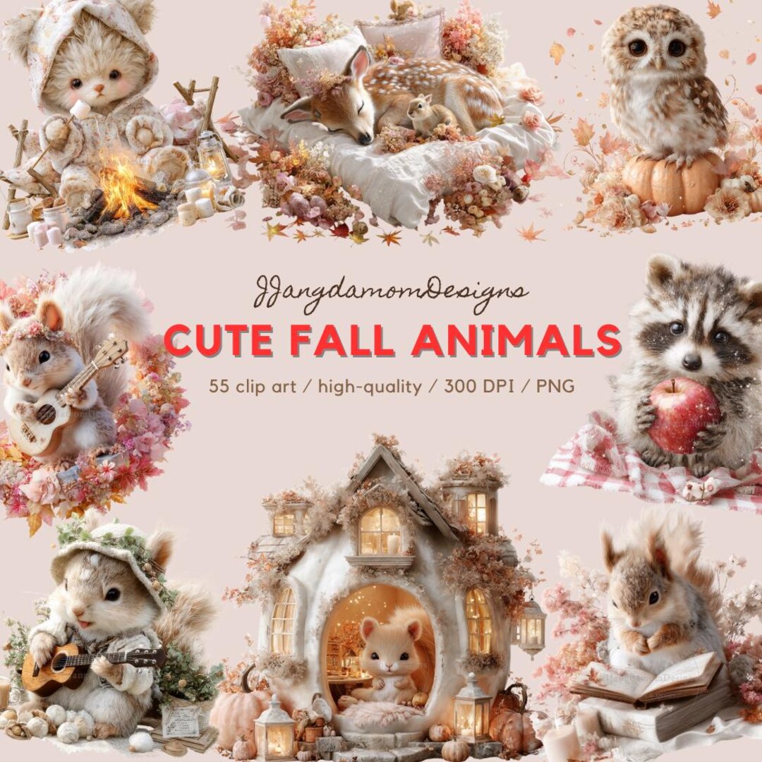 Cute Fall Squirrel and Animal Clipart Bundle, Cozy Fall Animals ...