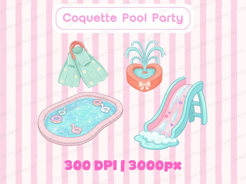 31 Coquette Pool Party Clipart, Pastel Summer PNG, Swim Elements - Etsy