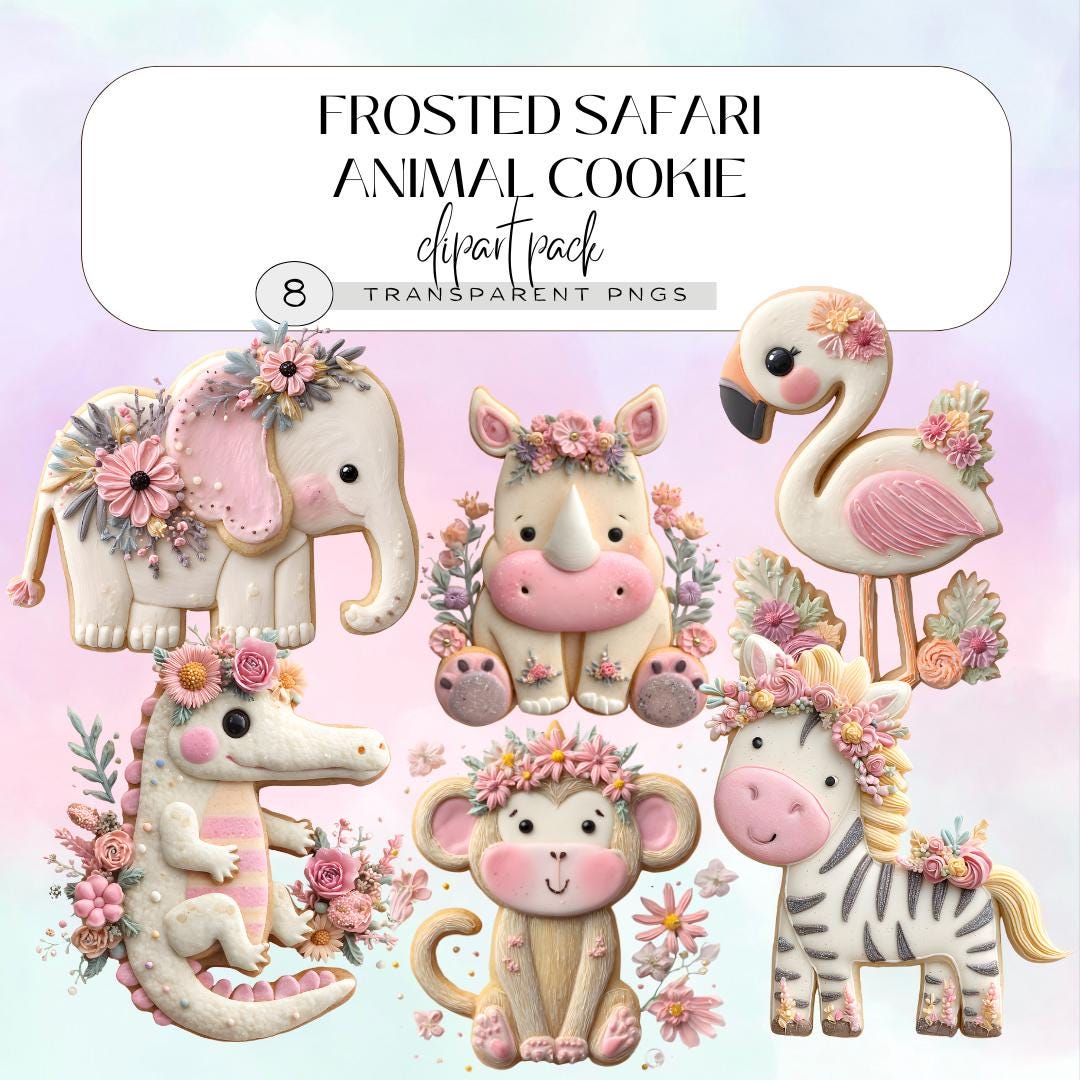 Frosted Safari Animal Cookie Clipart, Digital Kids Birthday Party Art ...