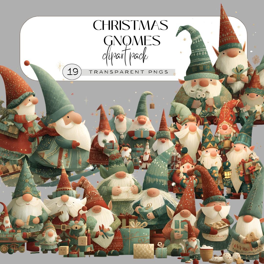 Christmas Gnomes Clipart Set PNG, Cute Holiday Gnome Illustrations ...