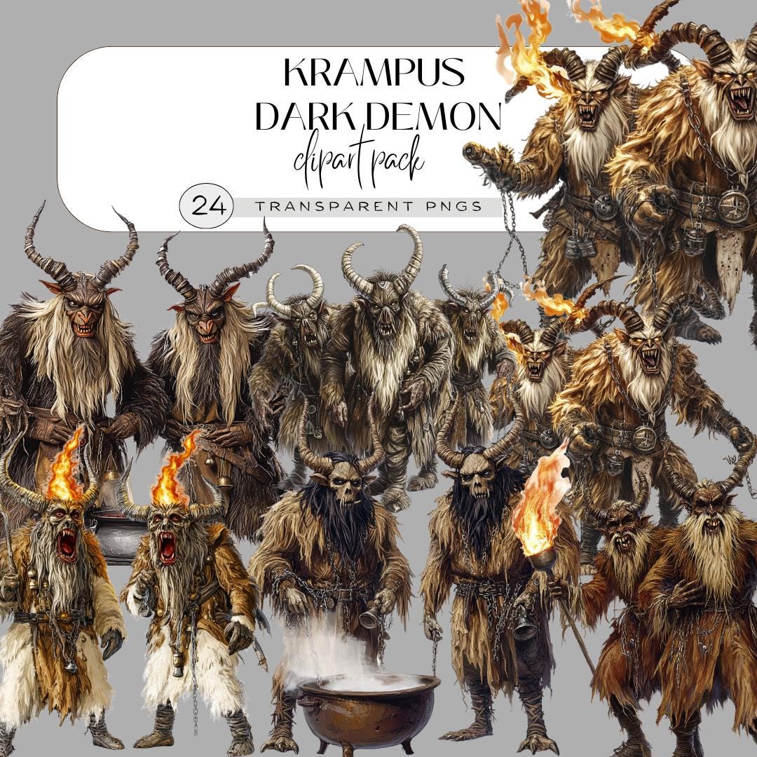 Krampus Clipart Set, Alpine Demon Illustrations, Dark Winter Beast PNG ...