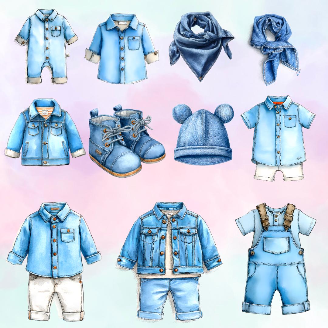 Blue Jean Baby Clipart, Denim Baby Clothes, Cute Baby Shower Graphics ...