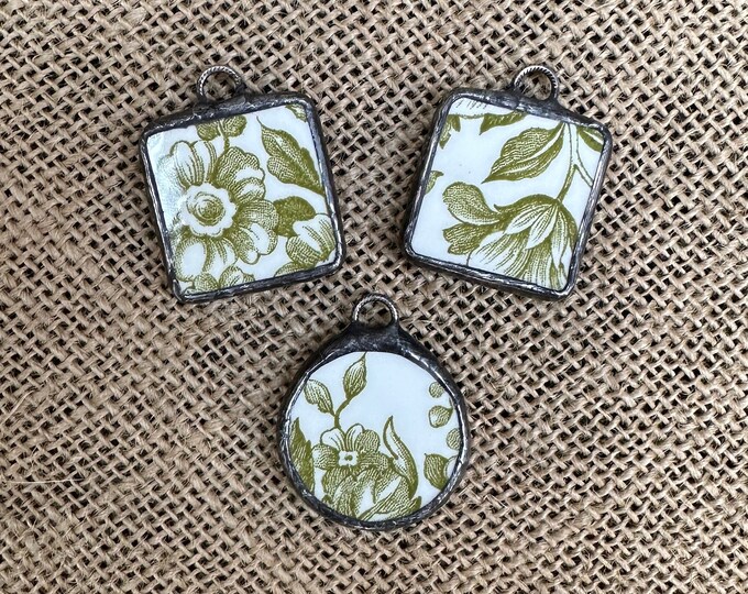 Antique English Green Toile Porcelain China Pieces Hand Soldered ...