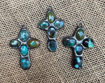 Tibetan Turquoise Stone Soldered Cross Pendants One of a Kind Rustic ...