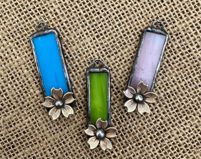 Rectangle Stained Glass Hand Soldered Slender Pendants With Brass ...