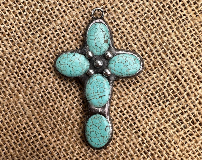 Turquoise Stone Cross Pendant One of a Kind Rustic Boho Jewelry ...