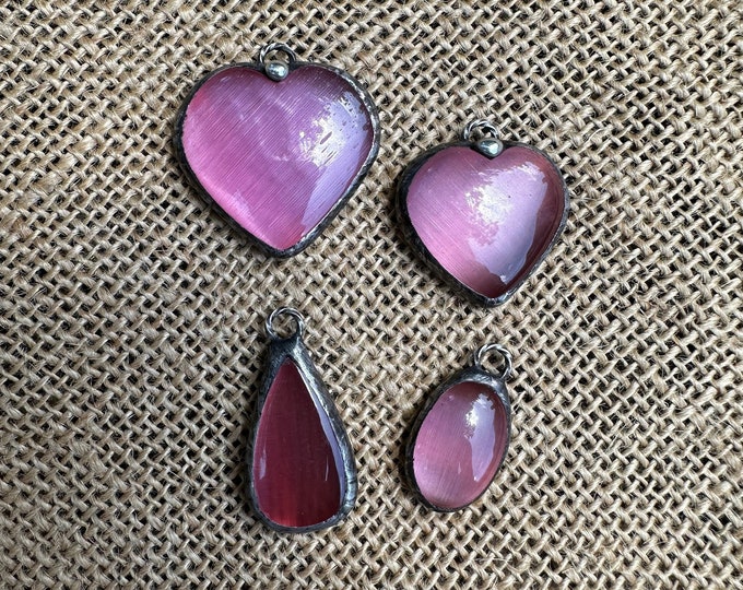 Pink Cat’s Eye Hand Soldered Artisan Pendants Oxidized Dark Patina ...