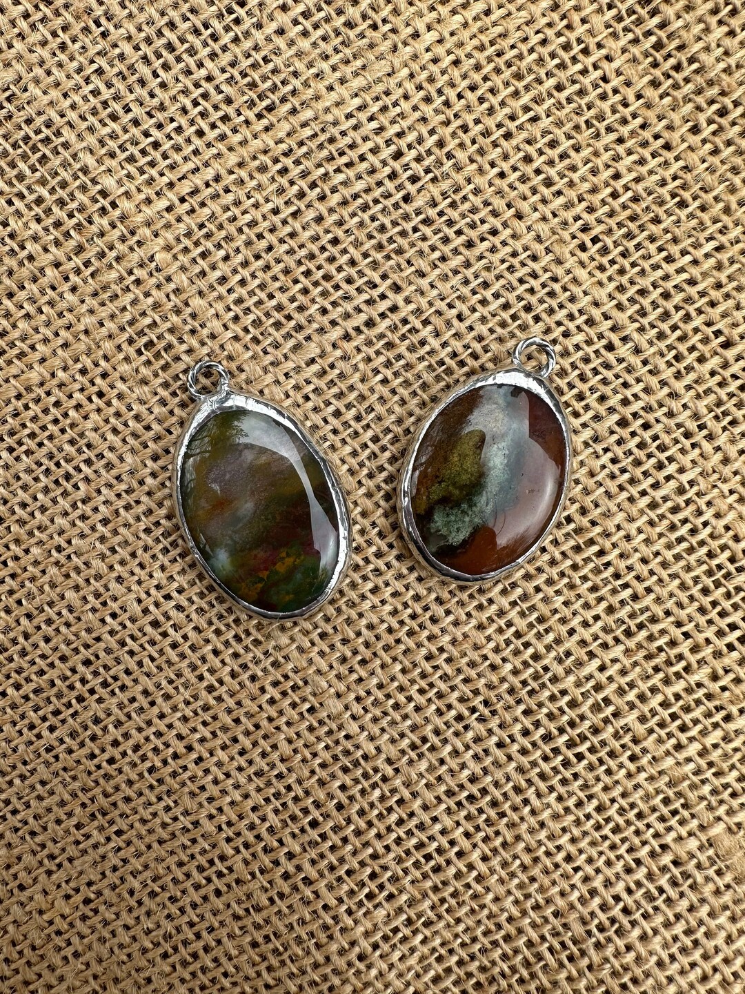 Soldered Blood Stone Agate Oval Shape Pendants Metalwork Artisan ...