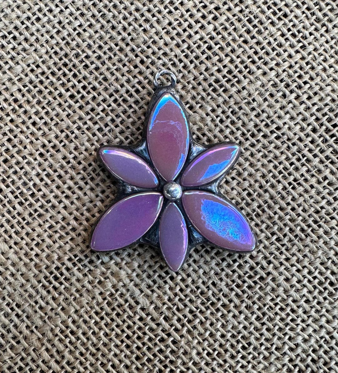 Iridescent Lavender Hand Soldered Flower Bloom Pendant Artisan Jewelry ...