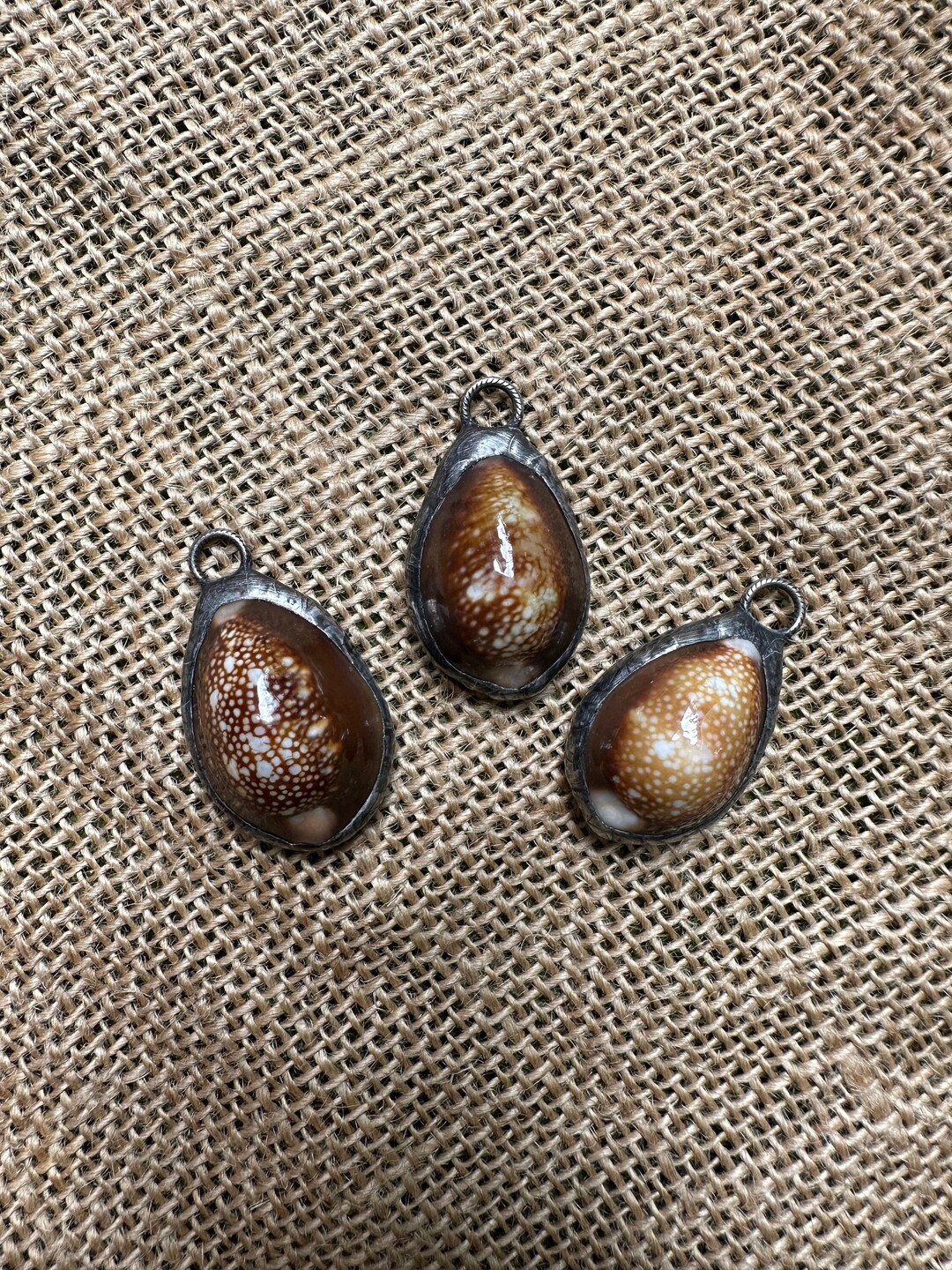 Brown Speckled Cowrie Shell Pendants Artisan Hand Soldered Jewelry ...