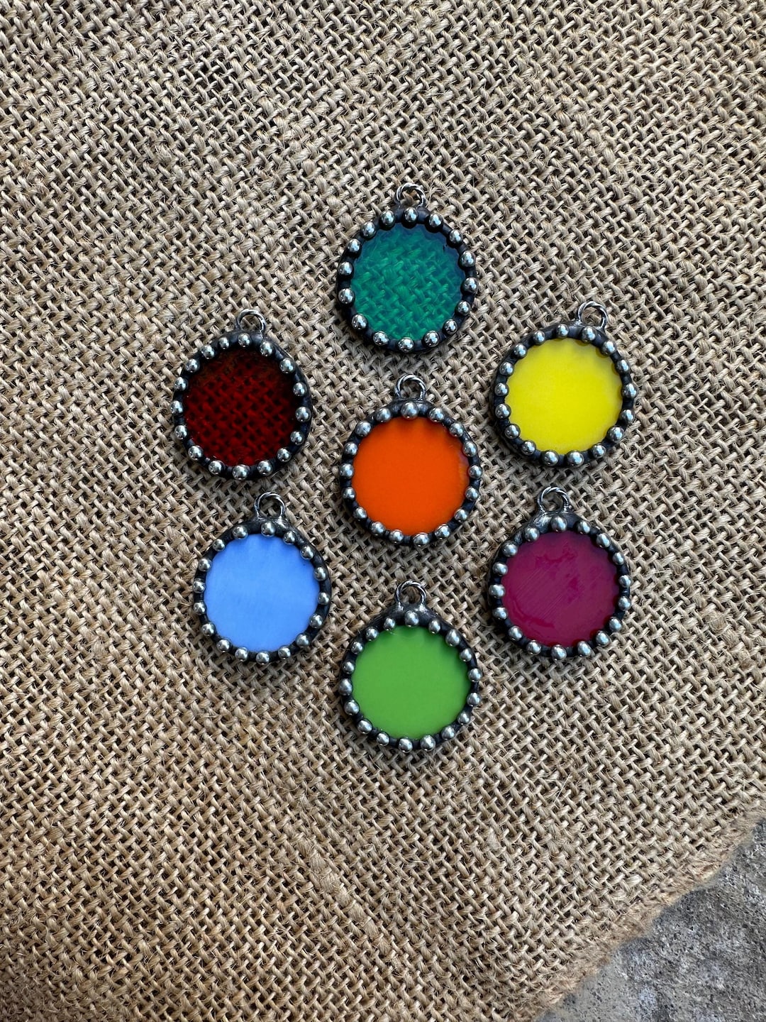 Hand Soldered Colorful Round Stained Glass Charms Artisan Beaded ...