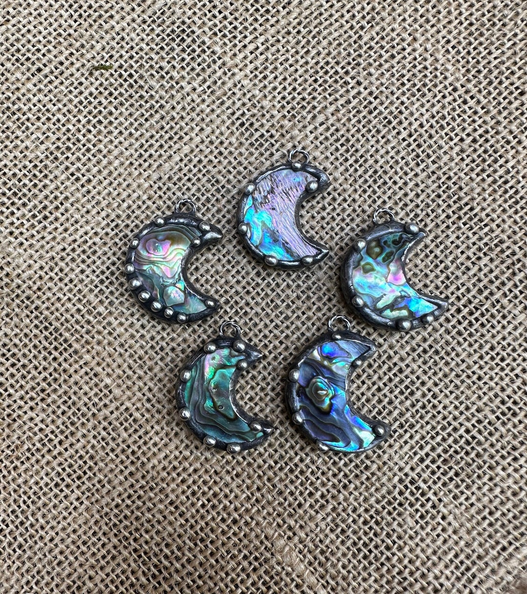 Beautifully Unique Abalone Moon Crescent Pendants Hand Soldered Artisan ...