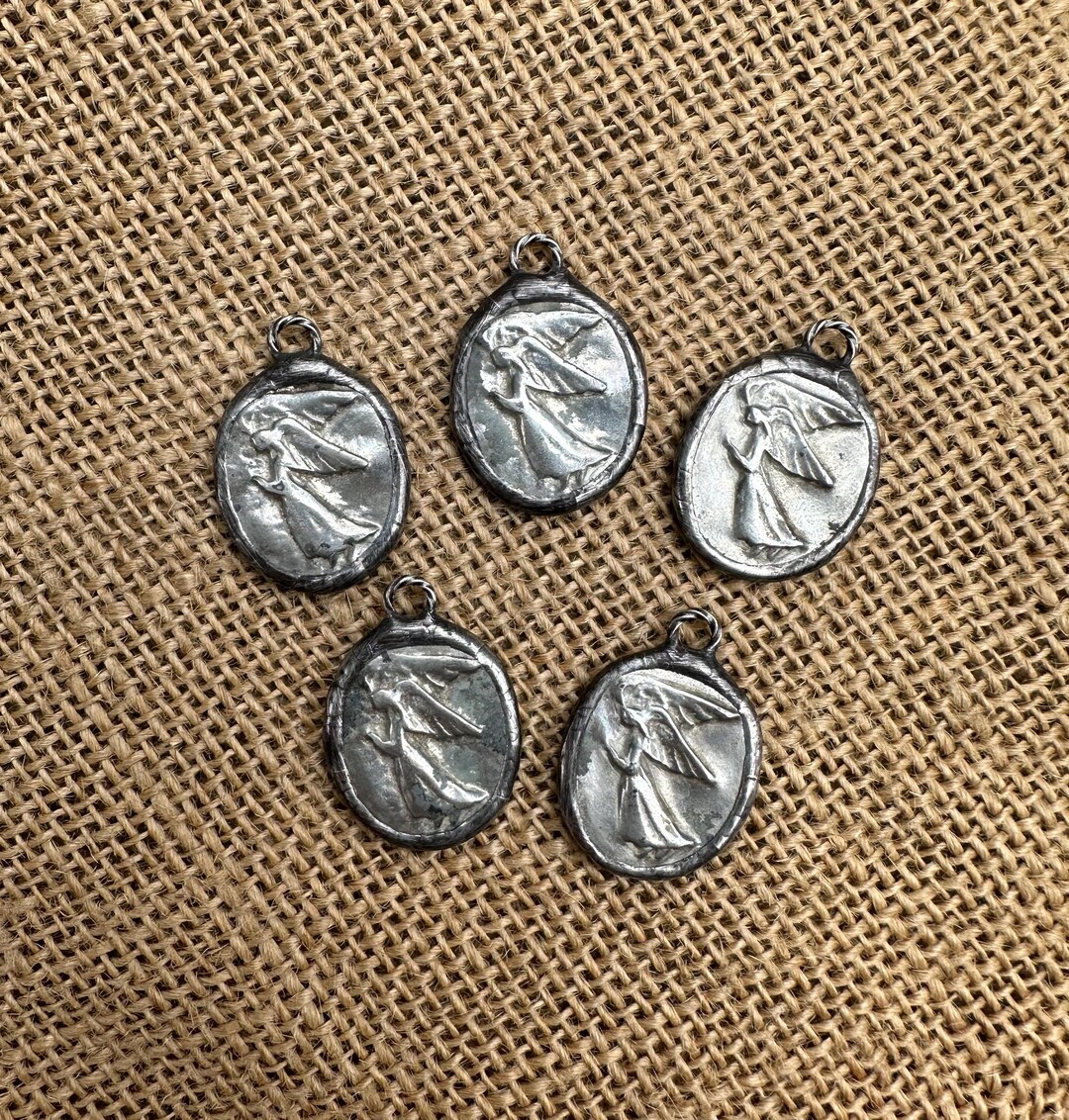 Vintage & Distressed Hand Soldered Artisan Angel Pewter Token Pendants ...