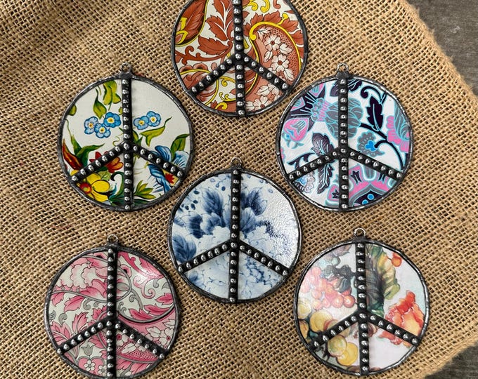 Antique Tin Custom Soldered Flower Power Peace Sign Metal Medallion ...