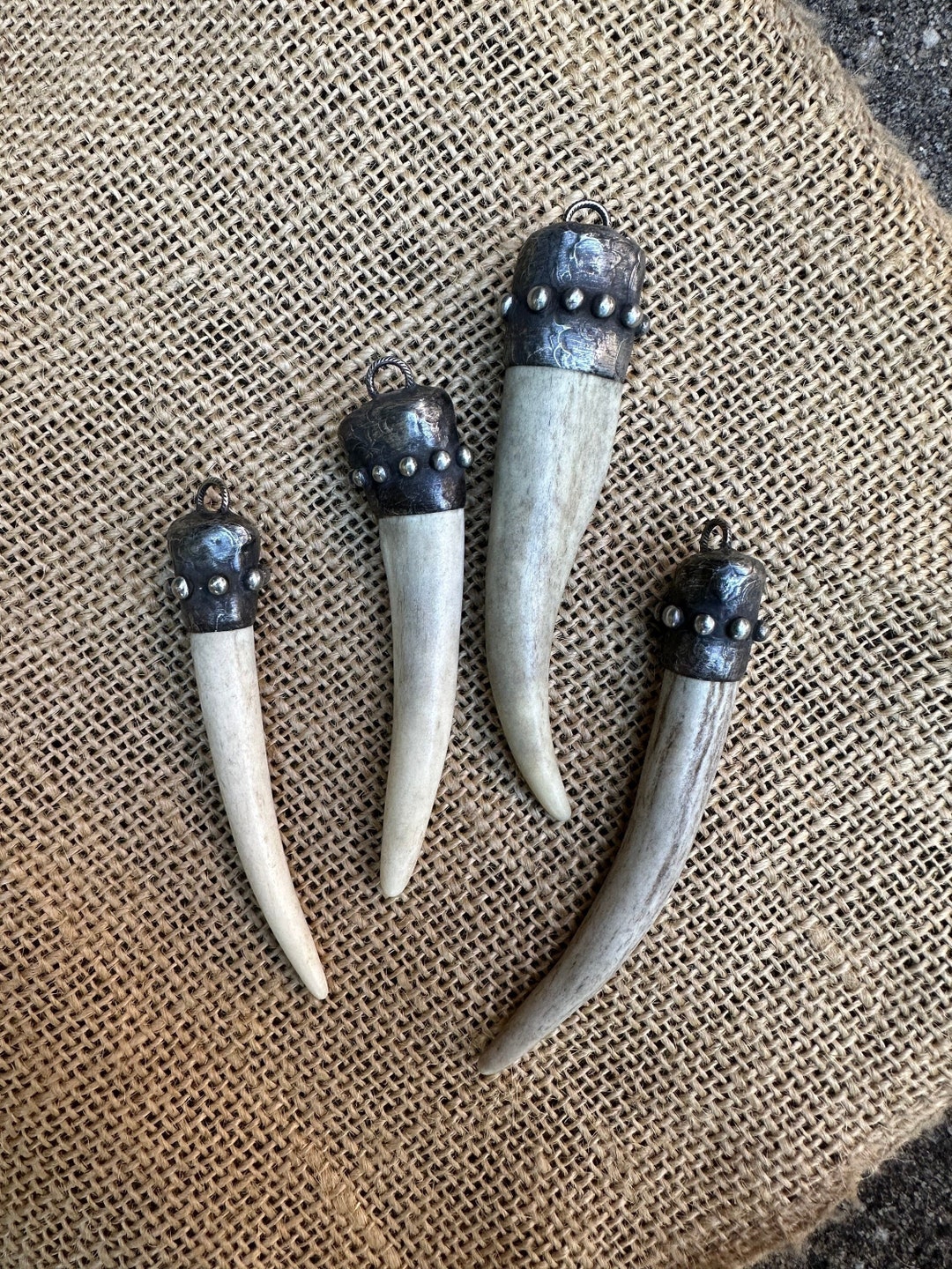 Large Deer Antler Tips Tines Naturally Shed Rustic Beaded Hand Soldered ...