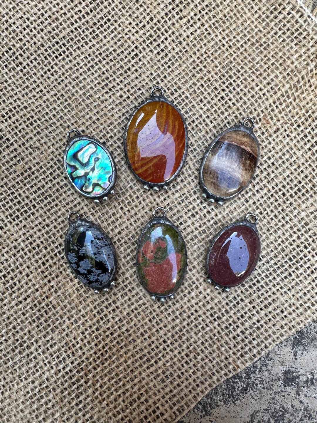 Various Gemstones Hand Soldered Metalwork Pendants Artisan Vintage ...