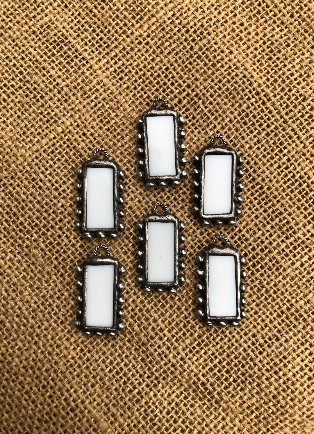 Opaque White Rectangle Shaped Soldered Stained Glass Pendants With ...