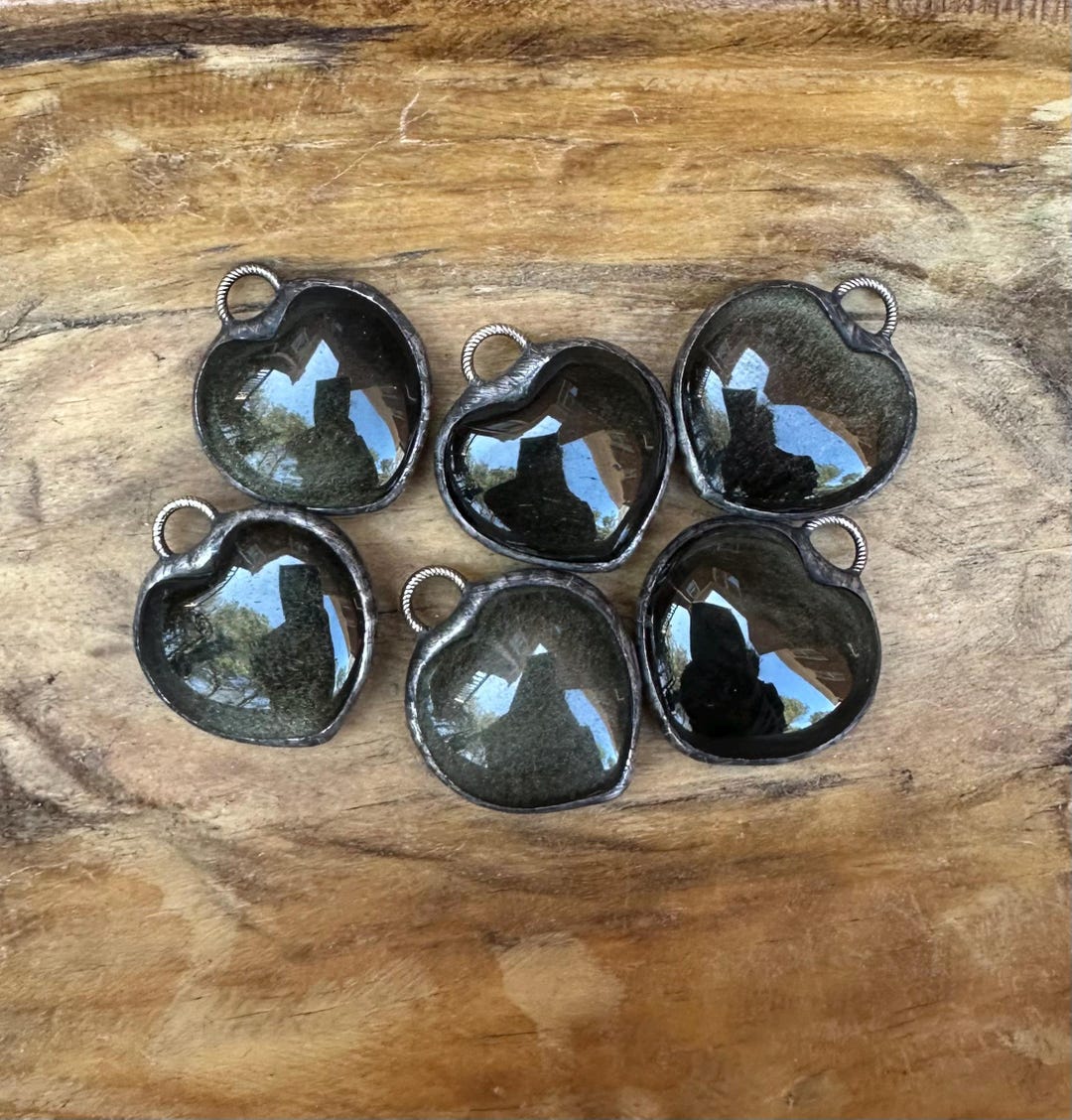 Gold Sheen Obsidian Soldered Puffy Heart Pendants Metalwork Artisan Art ...