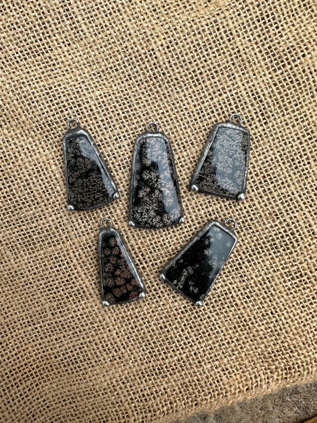 Black Flower Obsidian Stones Hand Soldered Metalwork Pendants Artisan ...