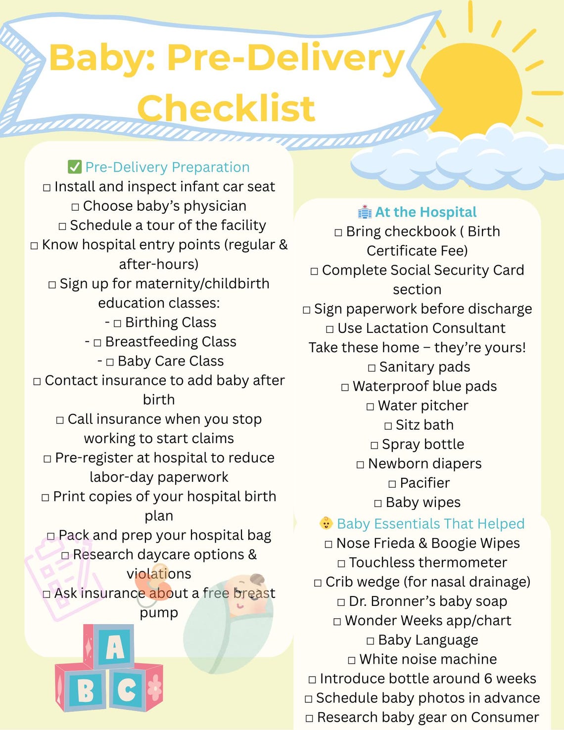 Before Baby Checklist | Printable New Mom Planner | Hospital Bag Prep ...