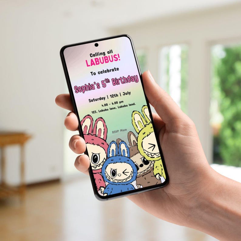 Animated Digital Birthday Invitation | Labubu Theme | Editable Canva ...