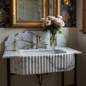 St. Moritz Fluted Marble Vanity Sink – Handcrafted Luxury Bathroom ...