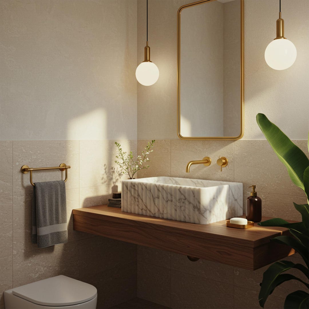 Fluted Carrara Marble Vessel Sink, A Floating Stone Basin for Your ...