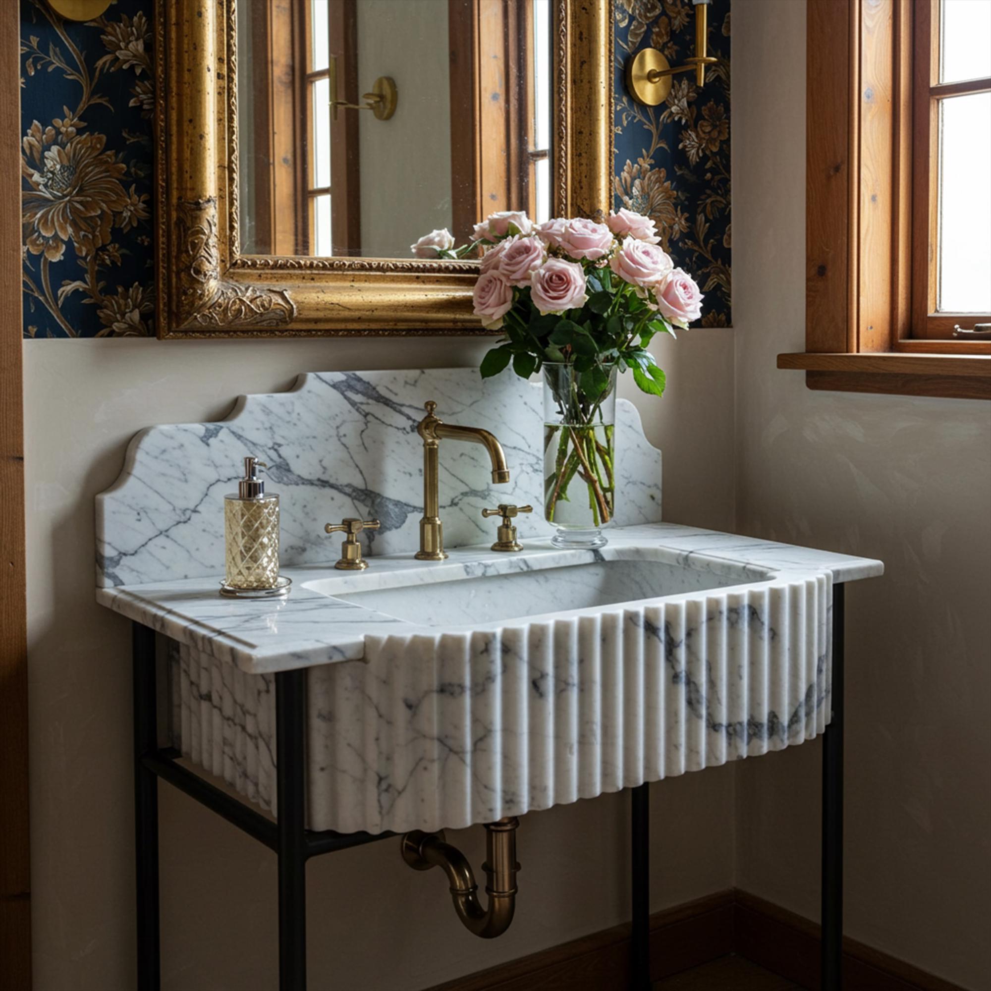 St. Moritz Fluted Marble Vanity Sink – Handcrafted Luxury Bathroom ...