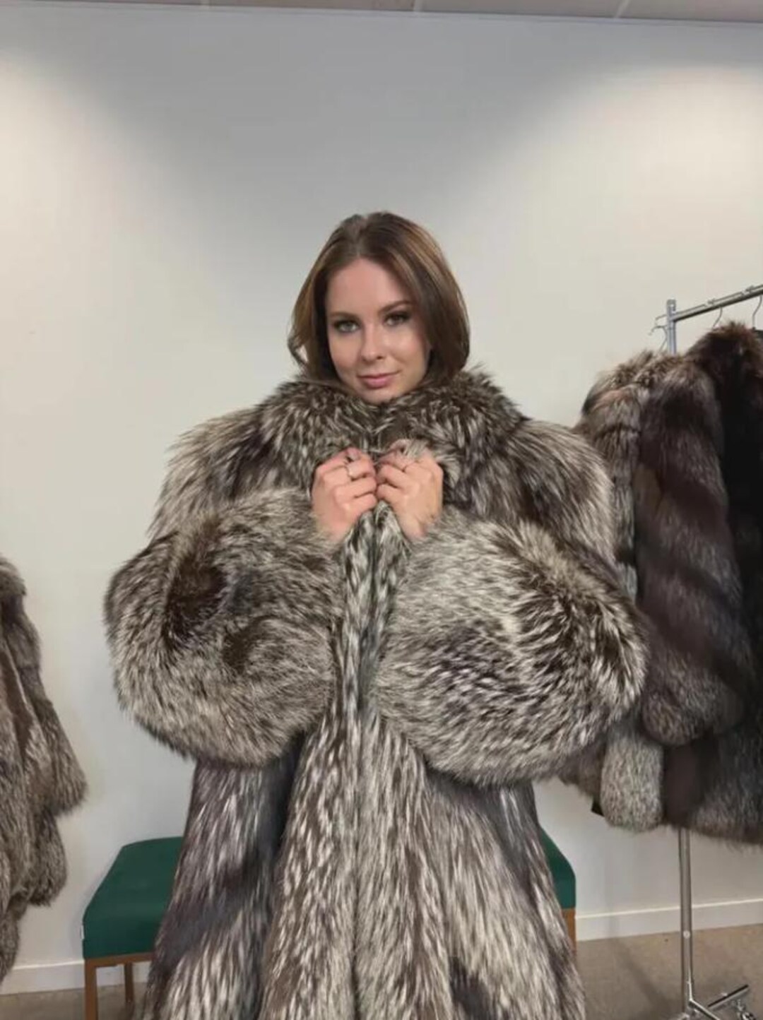 Vintage Silver Fox Fur Coat, Women's XL, Elegant Full-length Overcoat ...