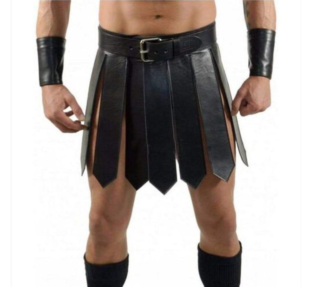Real Leather Roman Gladiator Kilt Set Men's LARP Heavy Duty Leather ...