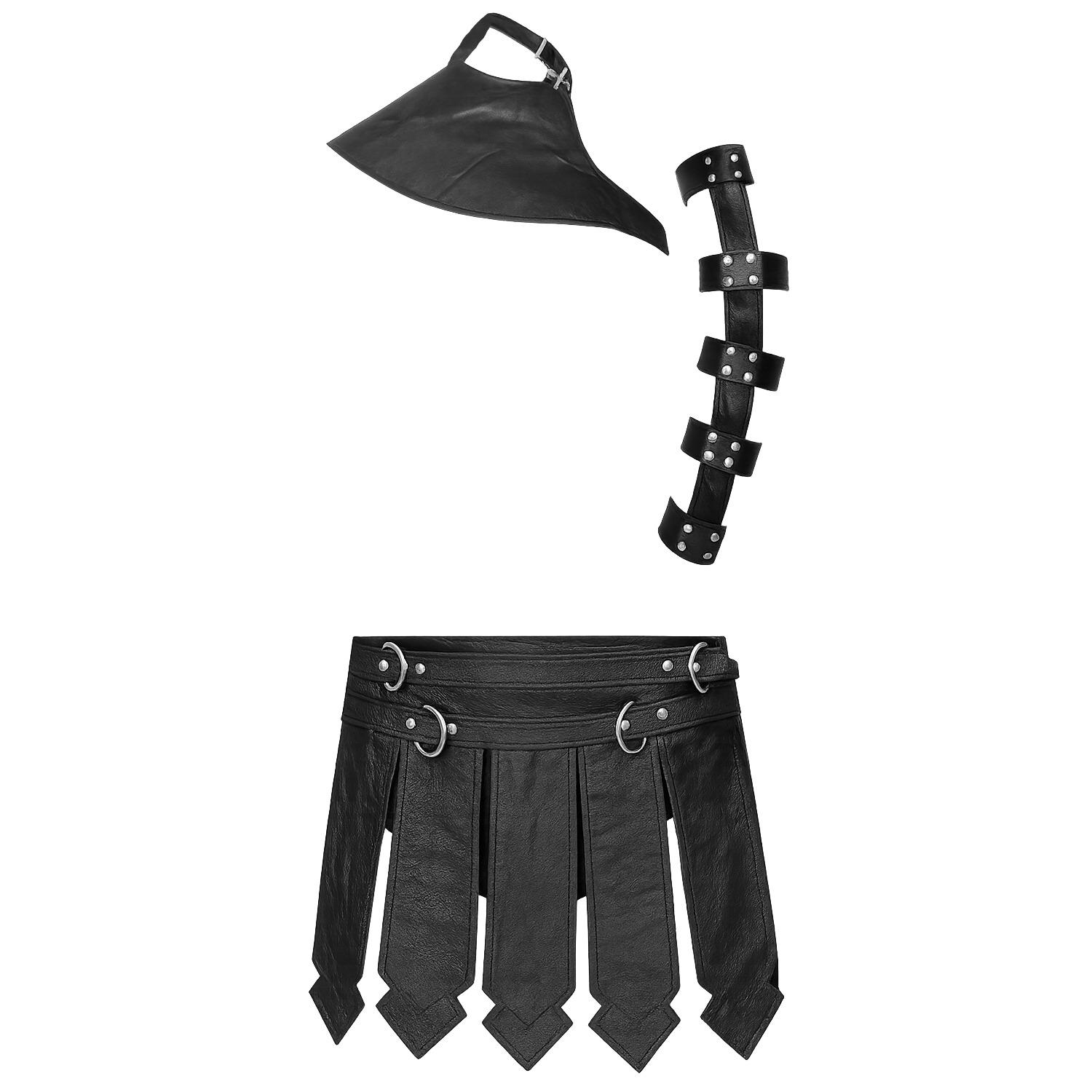 Real Leather Men's Roman Gladiator Kilt Set Heavy Duty LARP Club Wear ...